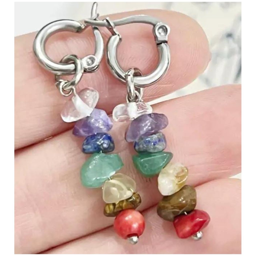 ARITOS 7 CHAKRAS (PAR) PIEDRAS NATURALES - Opción Eco